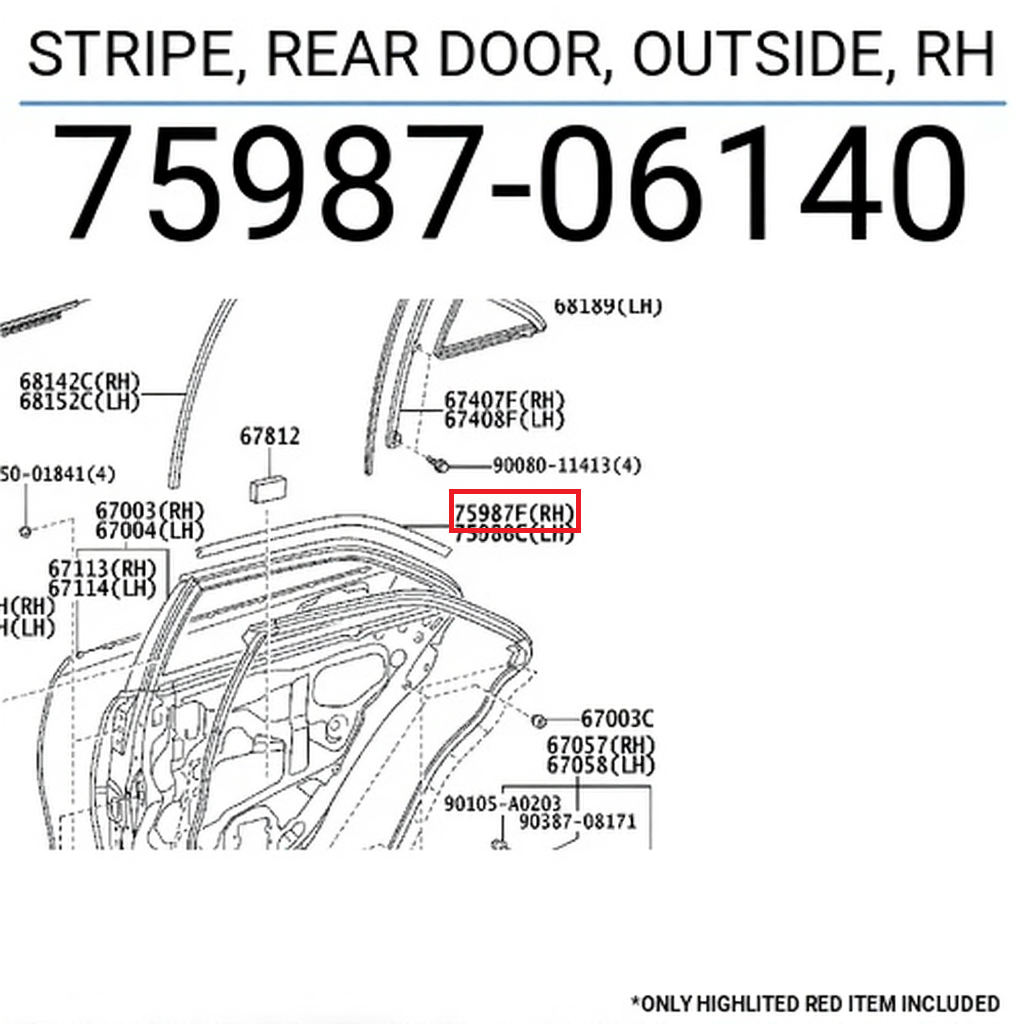 STRIPE, REAR DOOR, OUTSIDE, RH 7598706140 – Motor Components