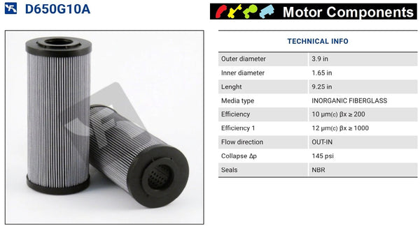 HYDRAULIC FILTER FILTREC D650G10A Replaces HC9700FKS9H, KZ10, HF30268 ...