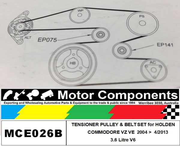 HOLDEN COMMODORE VZ VE METAL PULLEY UPGRADE KIT & BELTS for 3.6 Litre ...