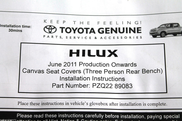 CANVAS SEAT COVER REAR for GENUINE TOYOTA HILUX 7/11> 8/15 on PZQ22-89 ...